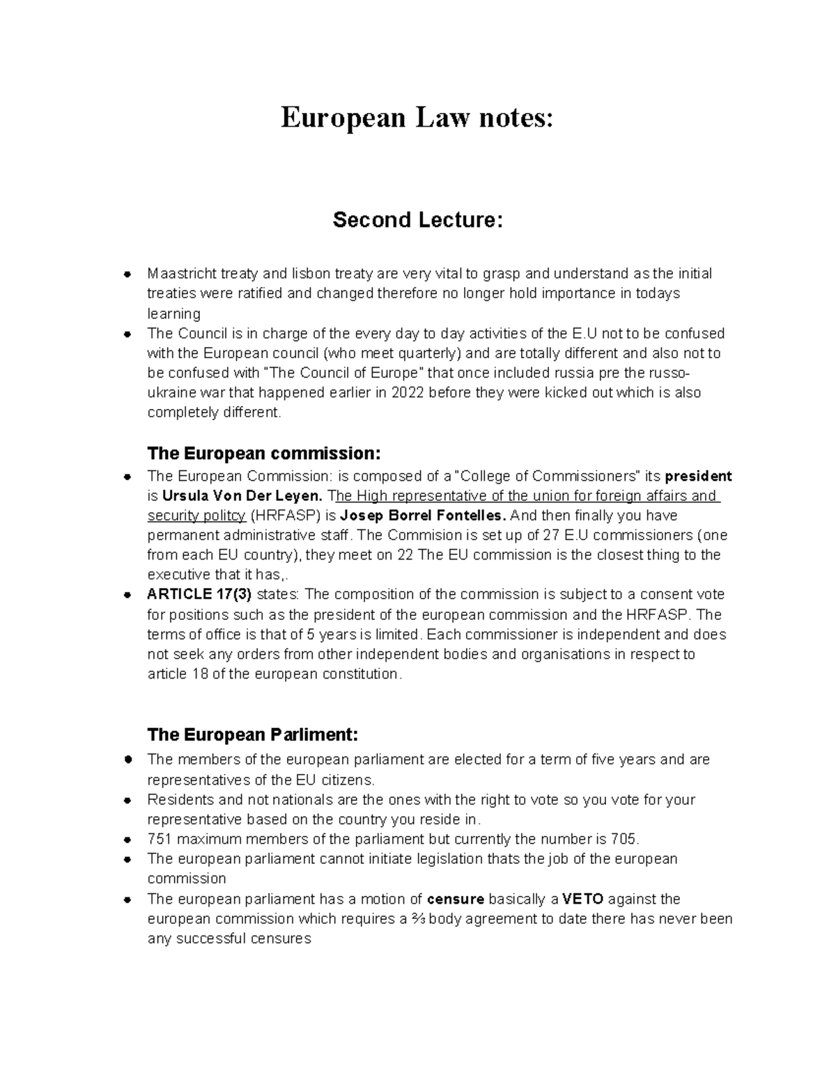 European Law notes commission and parliament rights - European Law ...