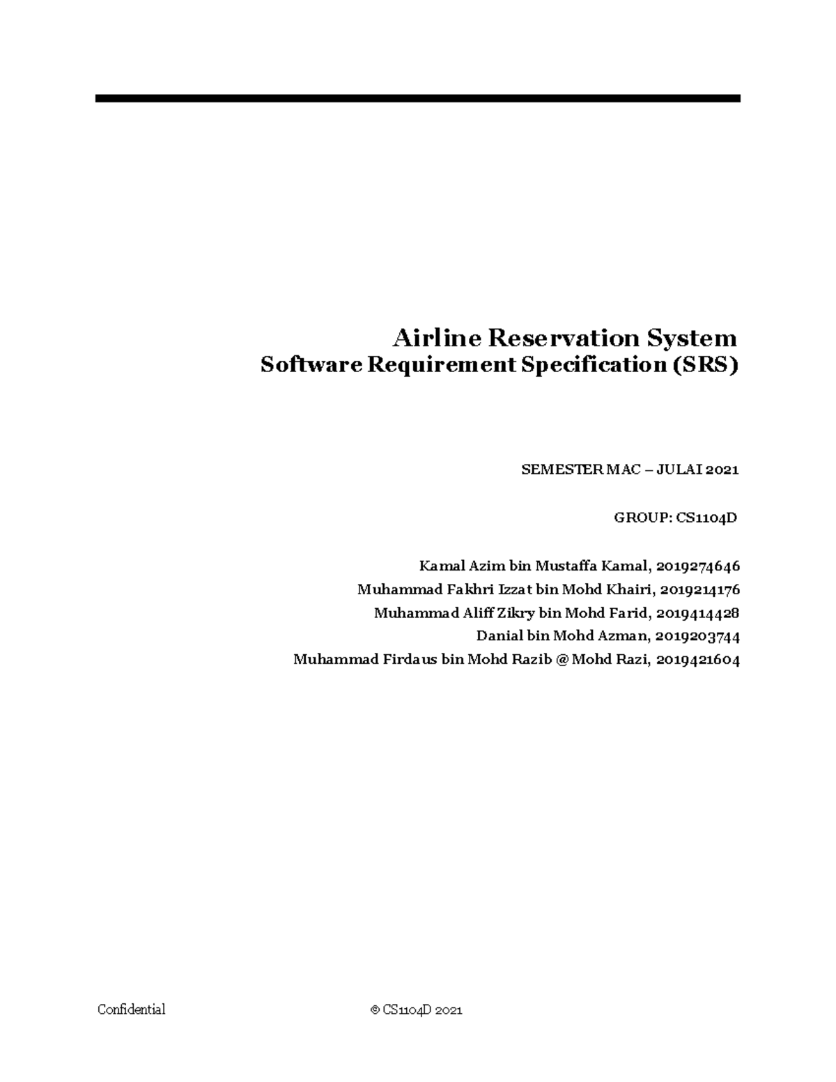 SRS Report ISP250 2021 - Confidential CS1104D 2021 Airline Reservation System Software ...