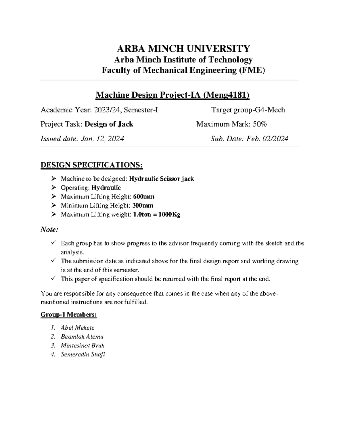 Machine Design Project IA, project title assinment - Machine Design ...