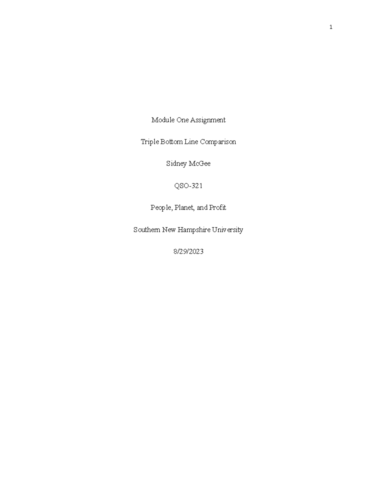 Module One Assignment People Planet Profit 1 - Module One Assignment Triple Bottom Line ...