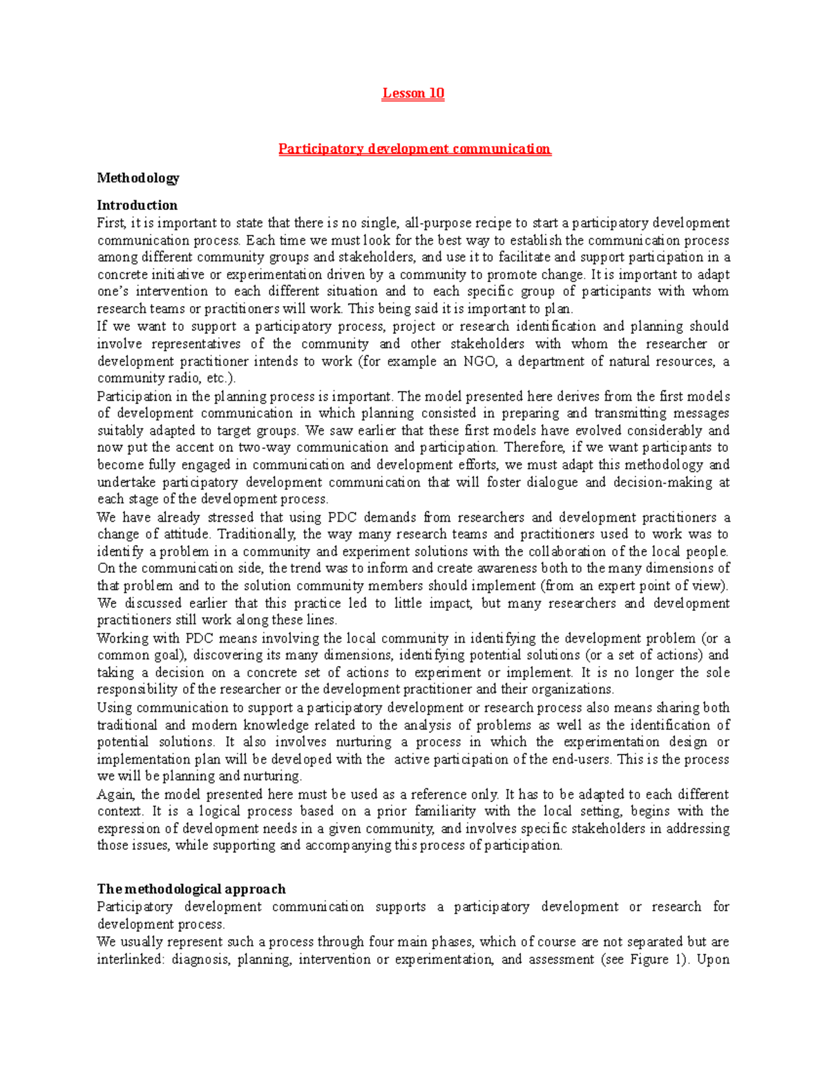 Ch10 Participatory development communication - Lesson 10 Participatory ...