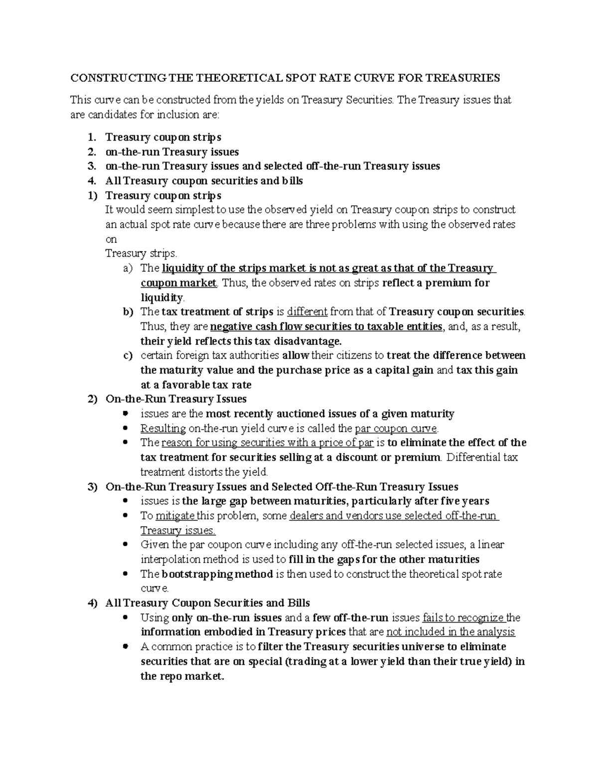 FIA notes - CONSTRUCTING THE THEORETICAL SPOT RATE CURVE FOR TREASURIES ...