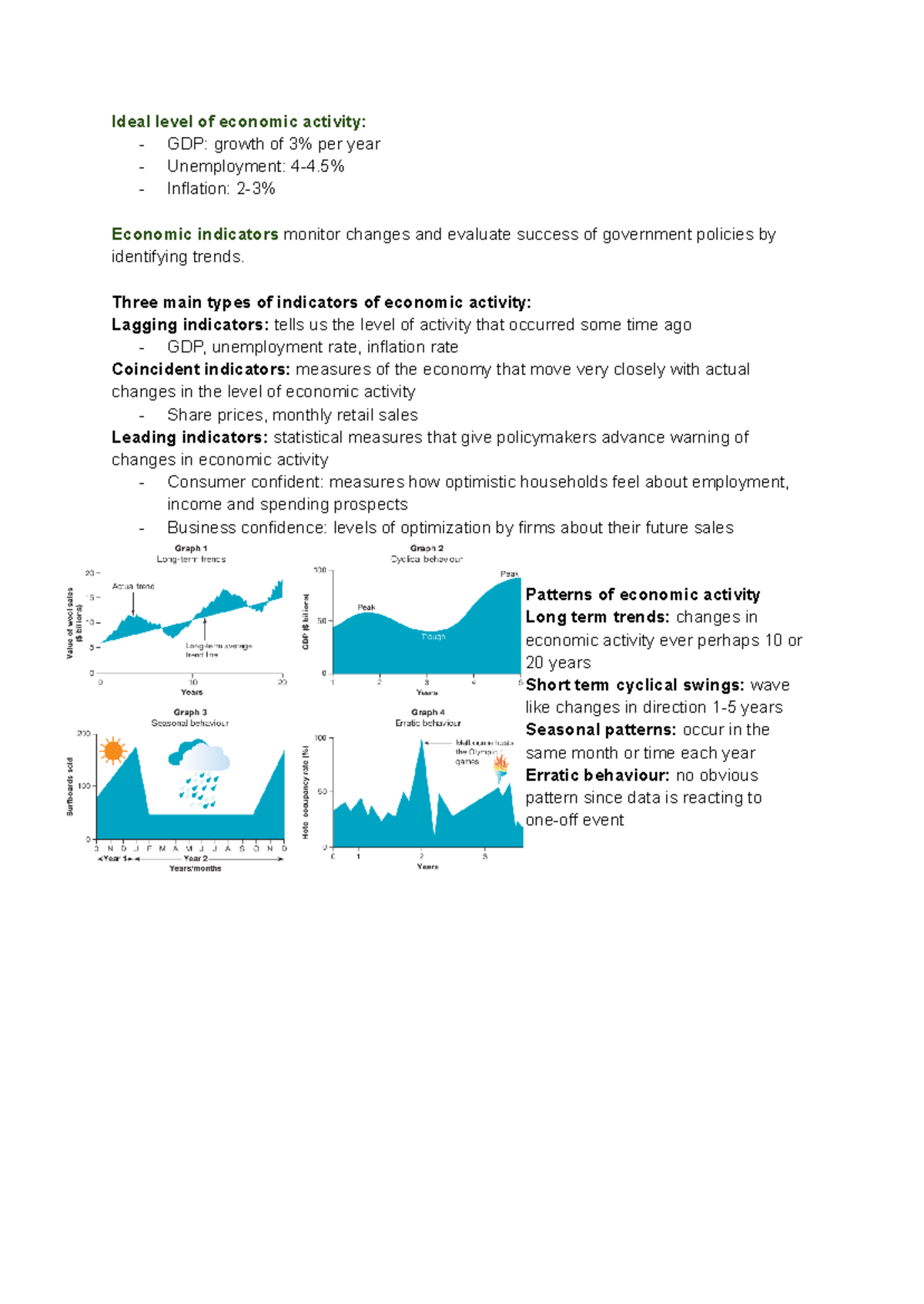 Economics Unit 2 AOS1 - Ideal level of economic activity: - GDP: growth ...