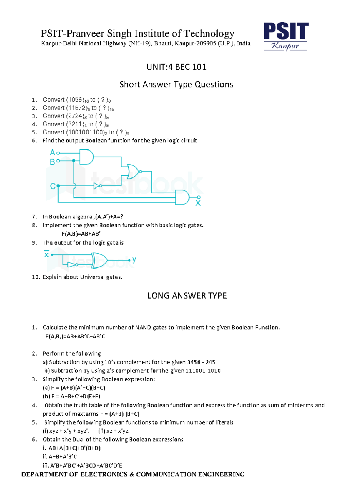 BEC-101 UNIT 04 Question BANK - PSIT-Pranveer Singh Institute of ...