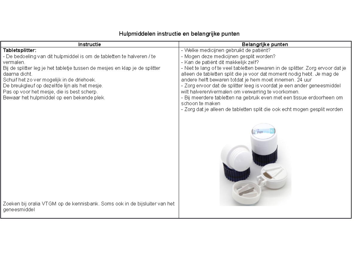 Hulpmiddelen instructie en belangrijke puntenniet receptgestuurde zorg ...