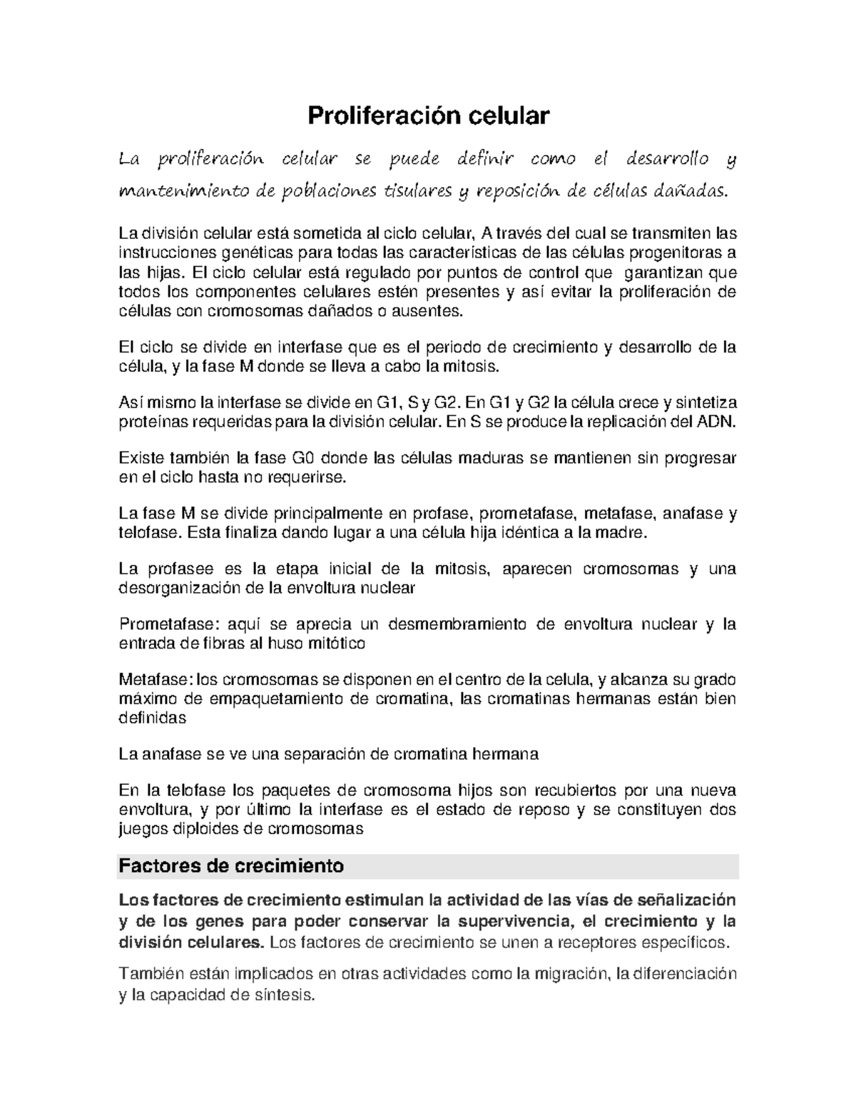 Proliferación celular - La proliferación celular se puede definir como ...