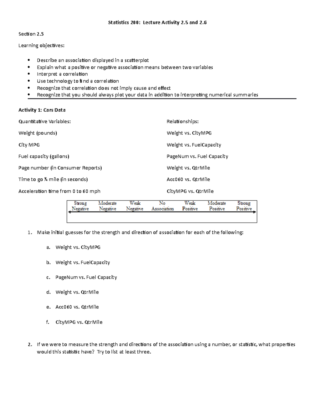 Lecture Activity 2.5 and 2 - Statistics 200: Lecture Activity 2 and 2 ...