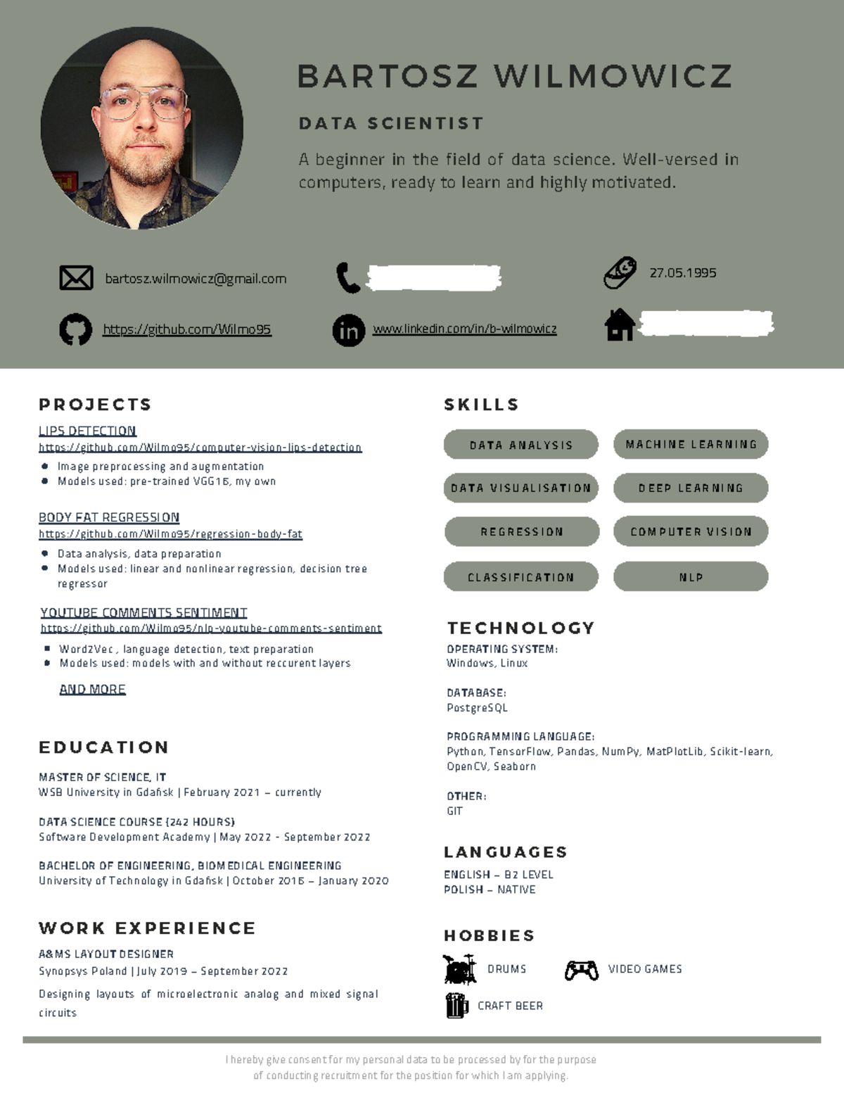 Bartosz Wilmowicz CV cenz - D A T A V I S U A L I S A T I O N M A C H I ...