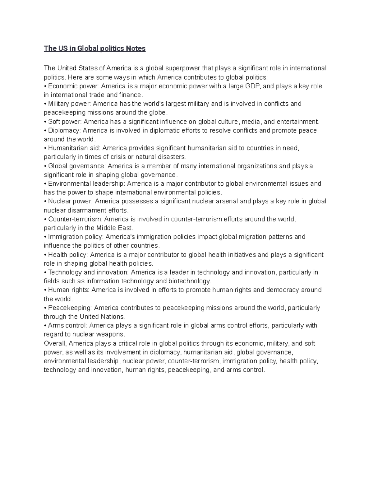 The US in Global politics - Here are some ways in which America ...