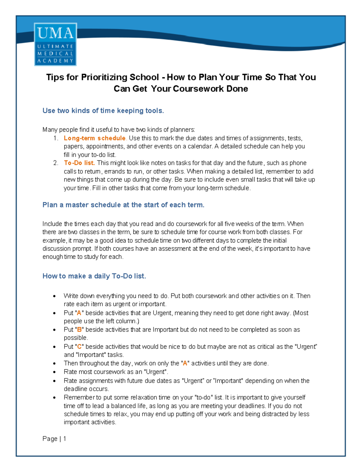 SS1000 Week 3 Reading - Tips for Prioritizing School-v5 - Tips for ...