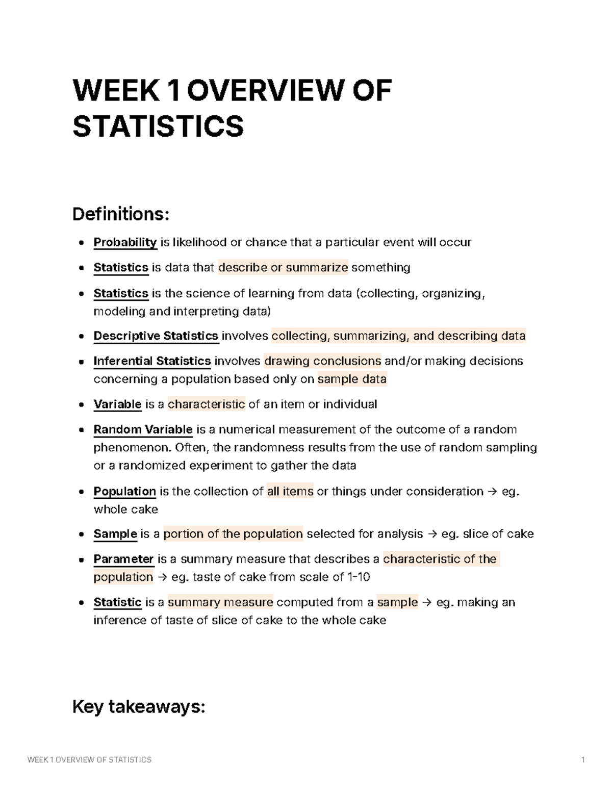 WEEK 1 Overview OF Statistics - WEEK 1 OVERVIEW OF STATISTICS ...