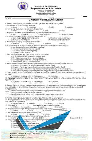 Pre Post Test Filipino 7 Q1Q2 - Department of Education PAUNA/PANAPOS ...