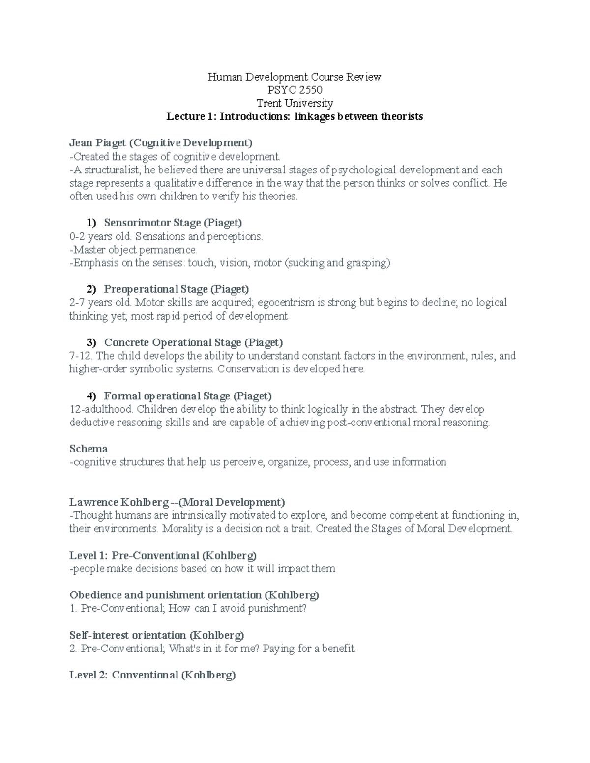 Human Development Course Review -A structuralist, he believed there are ...