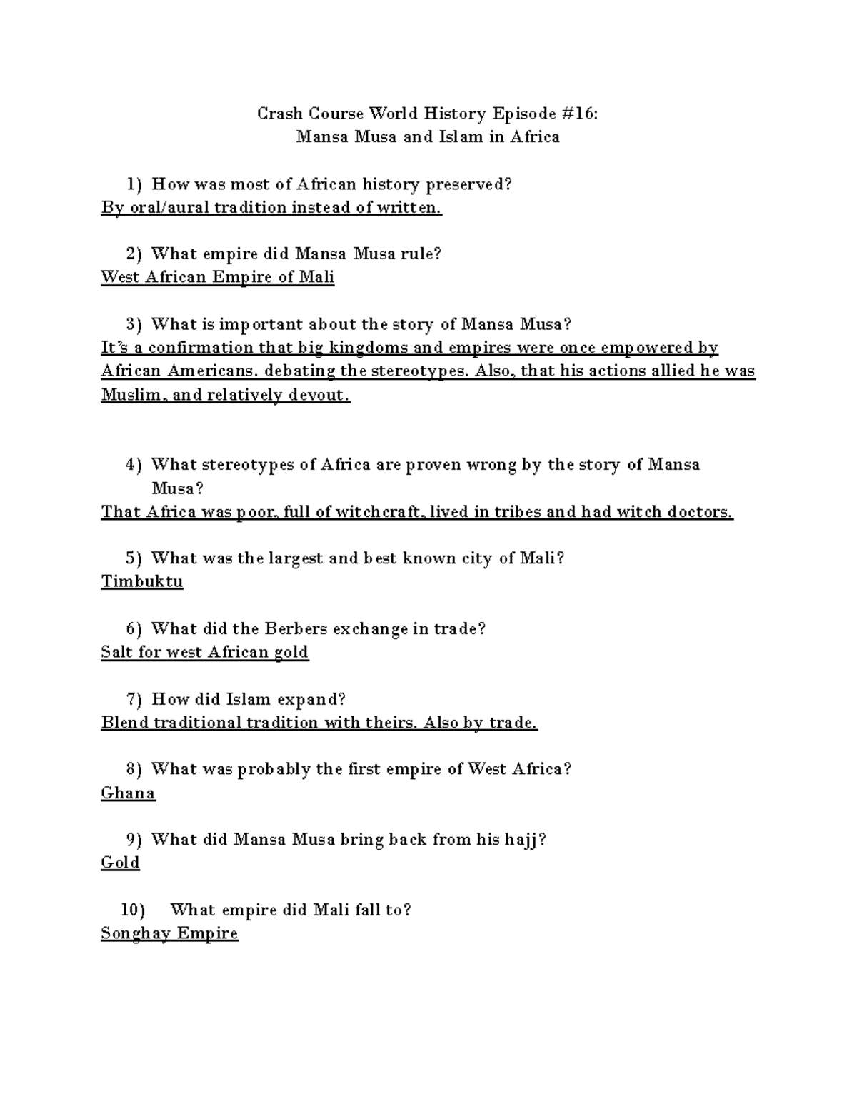 Crash Course Mansa Musa and Islam in Africa - Crash Course World ...