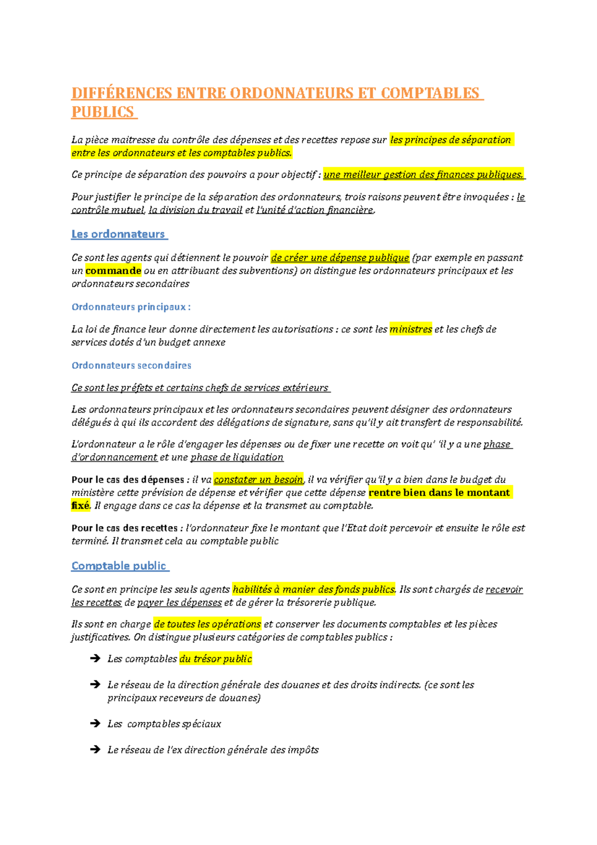 Différences entre ordonnateurs et comptables publics - DIFFÉRENCES ...