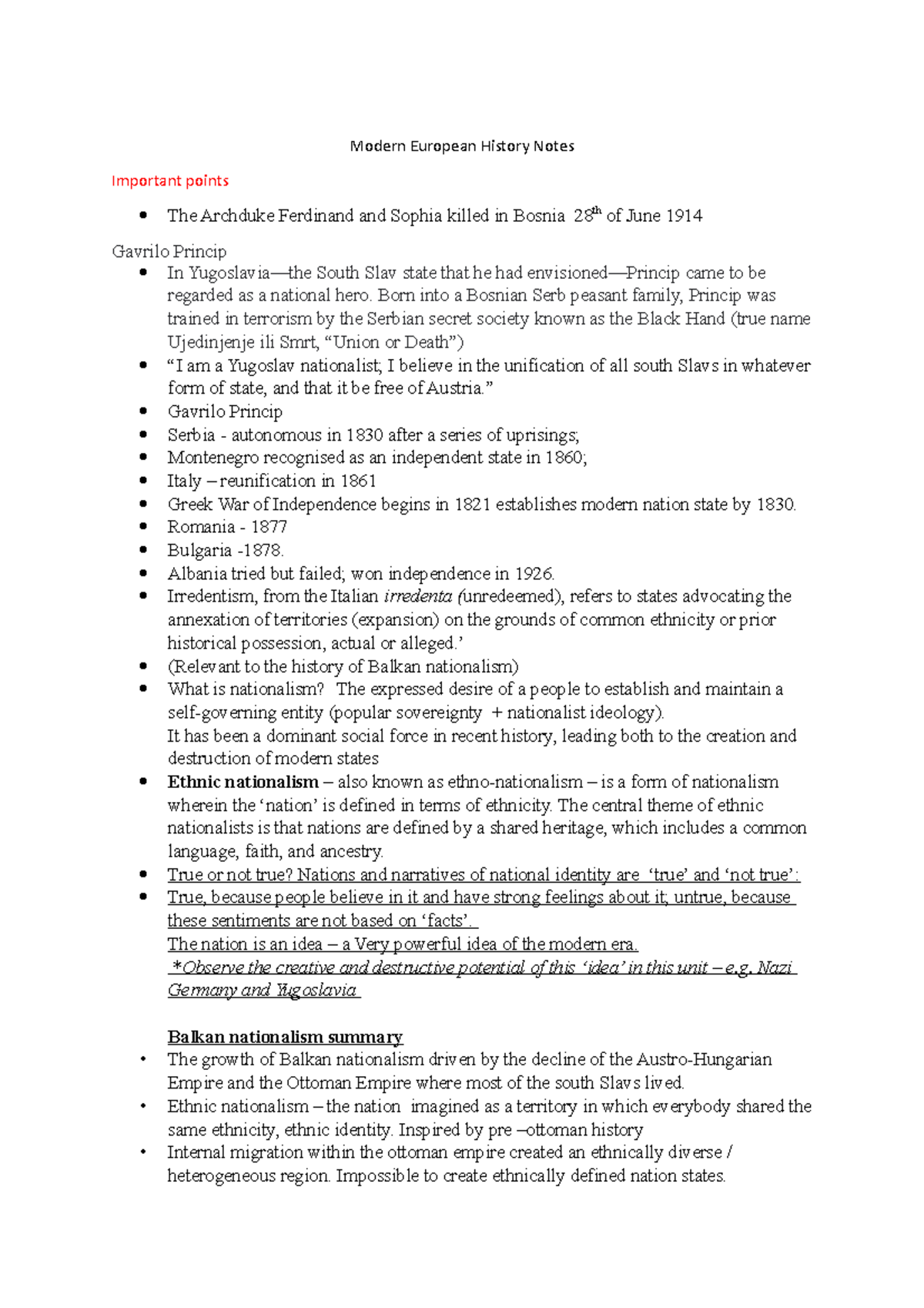 Modern European History Notes - Modern European History Notes Important ...