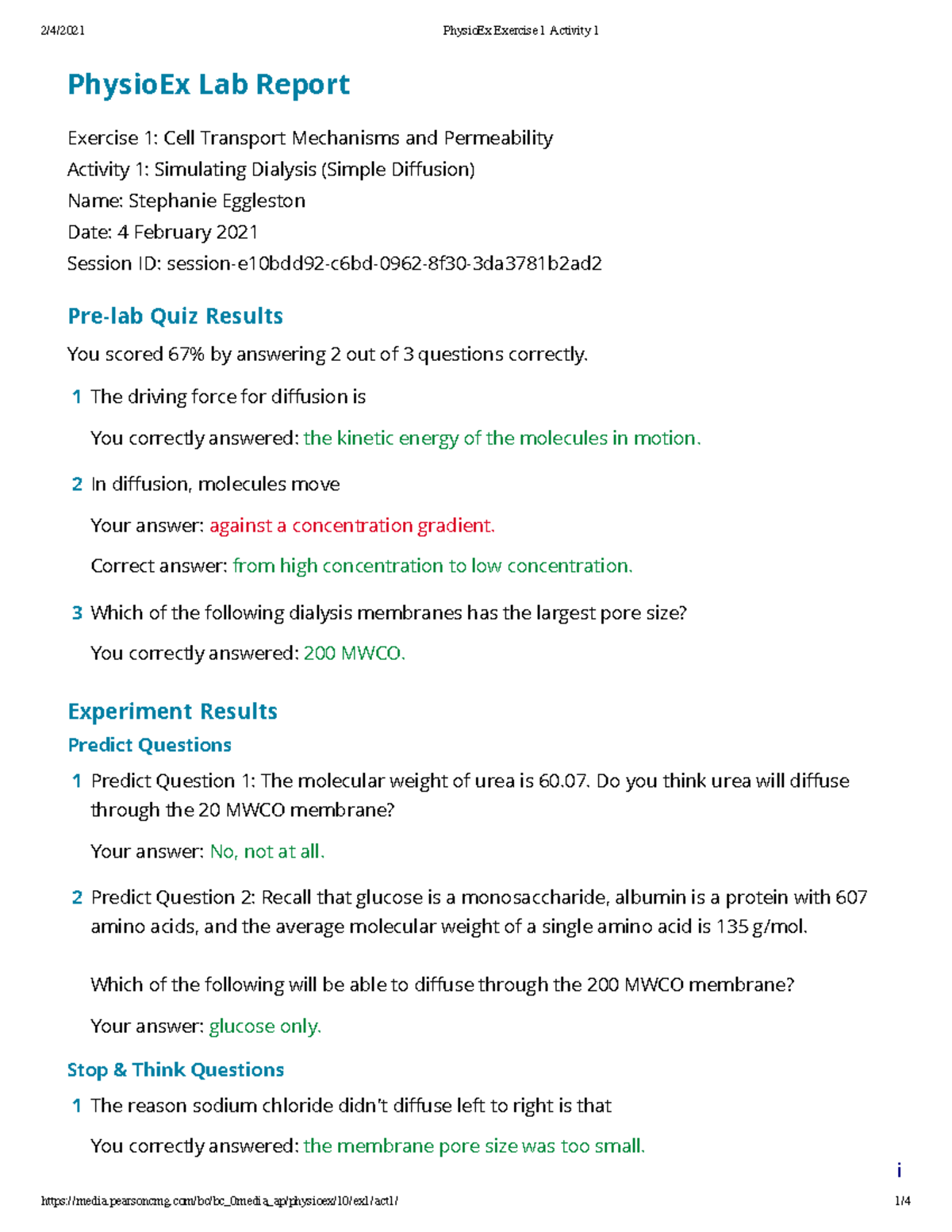 Physio Ex Exercise 1 Activity 1 - PhysioEx Lab Report Exercise 1: Cell ...