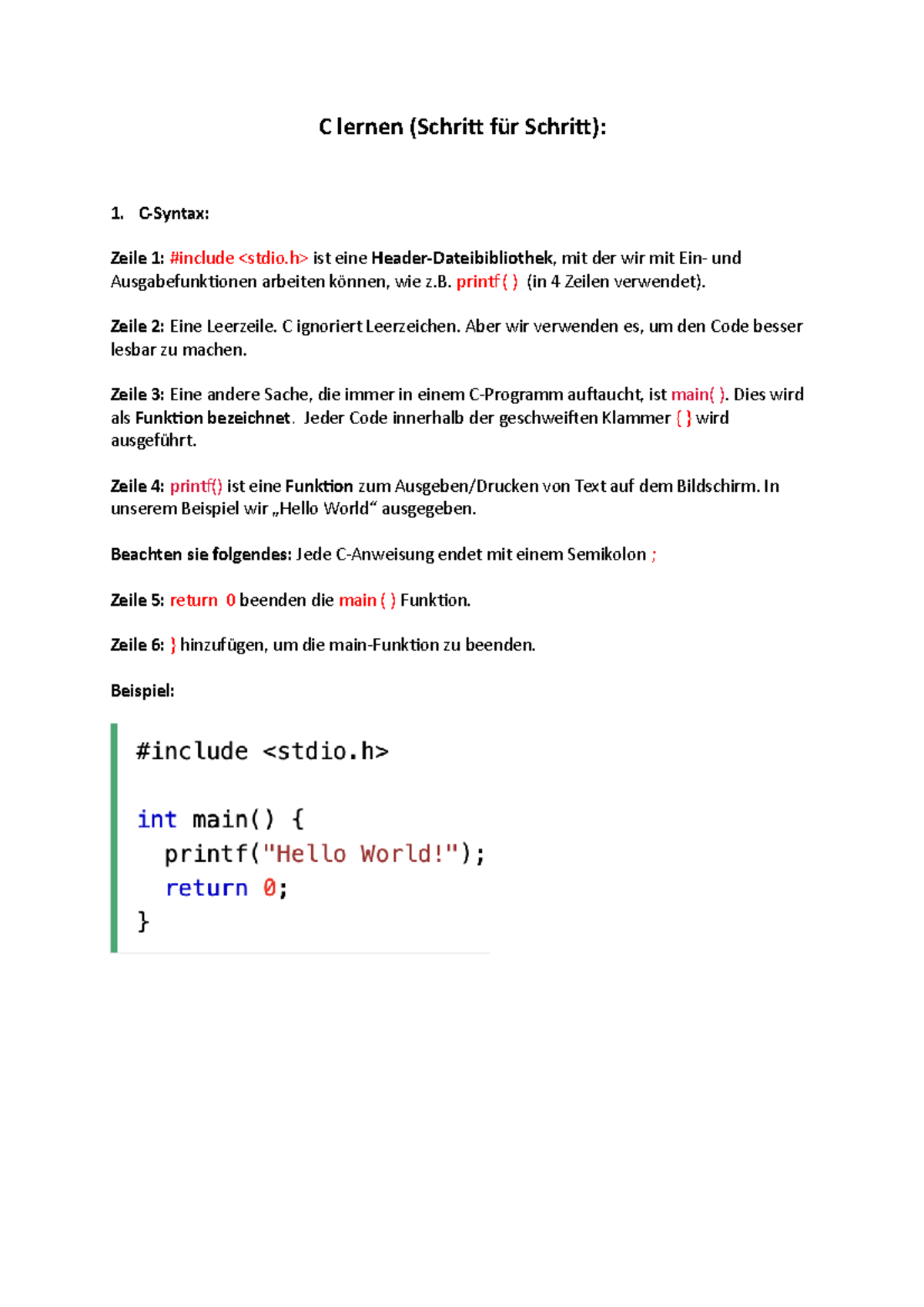 C lernen (Vorgehensweise) - C lernen (Schritt für Schritt): C-Syntax ...