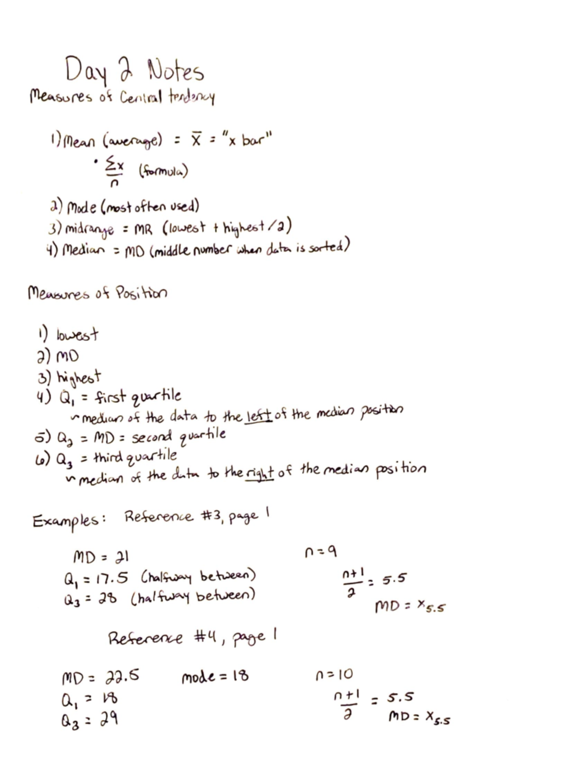 Day 2 Notes - Class at 9:30 with Dr. Martin - Day 2 Notes Measures of ...