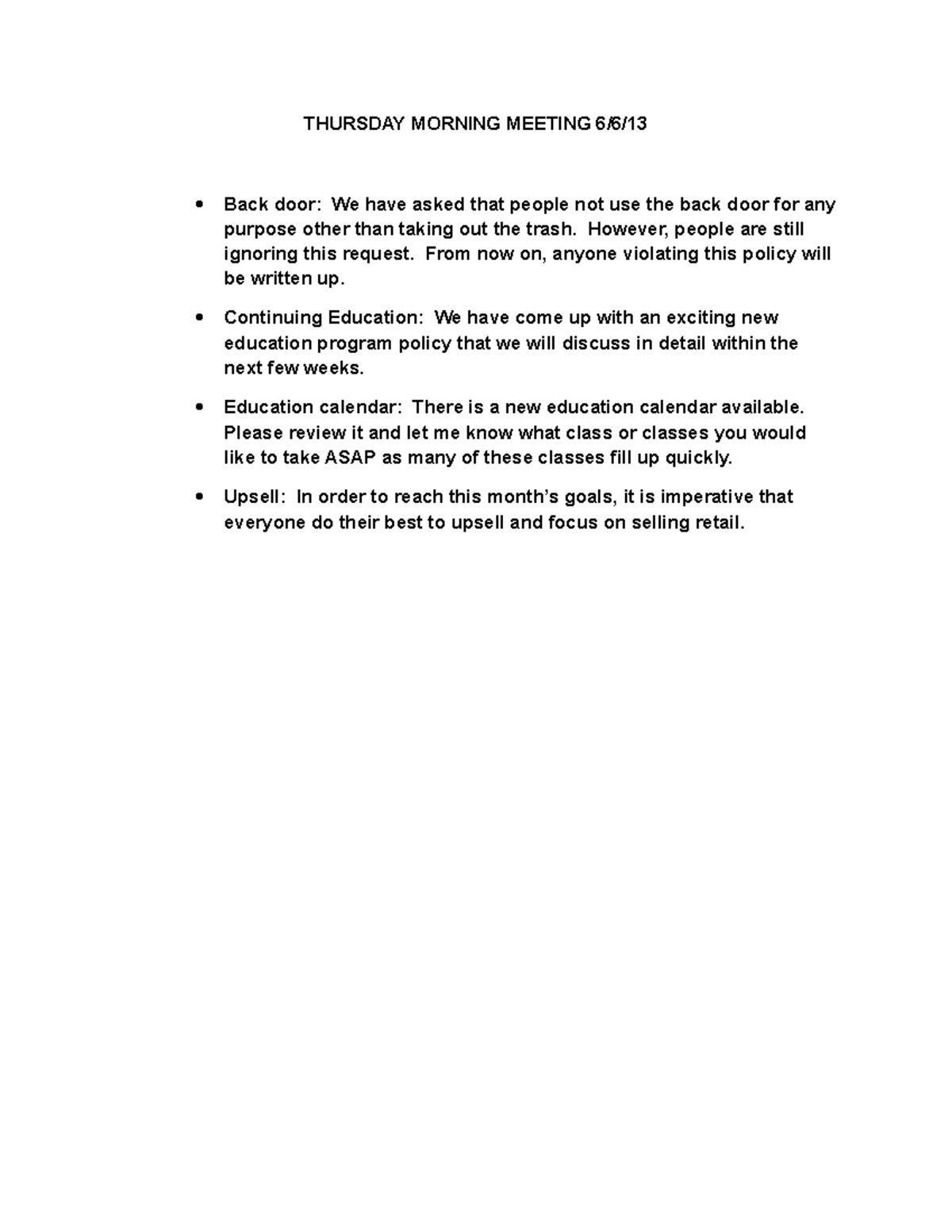 Thursday Meeting 6 6 13 for me - THURSDAY MORNING MEETING 6/6/ Back ...