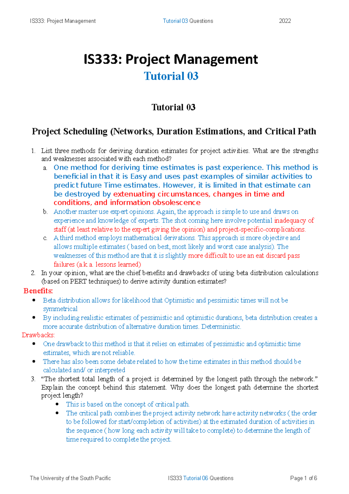 Tutorial 03(with answers) - IS333: Project Management Tutorial 03 Tutorial 03 Project Scheduling ...