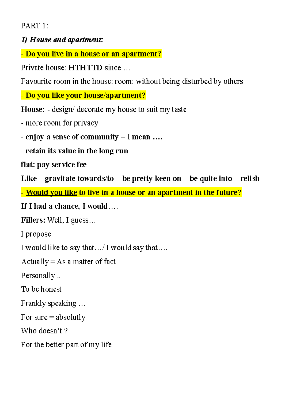 PART-1 - upload để xem tài liệu thôi ạ - PART 1: House and apartment ...