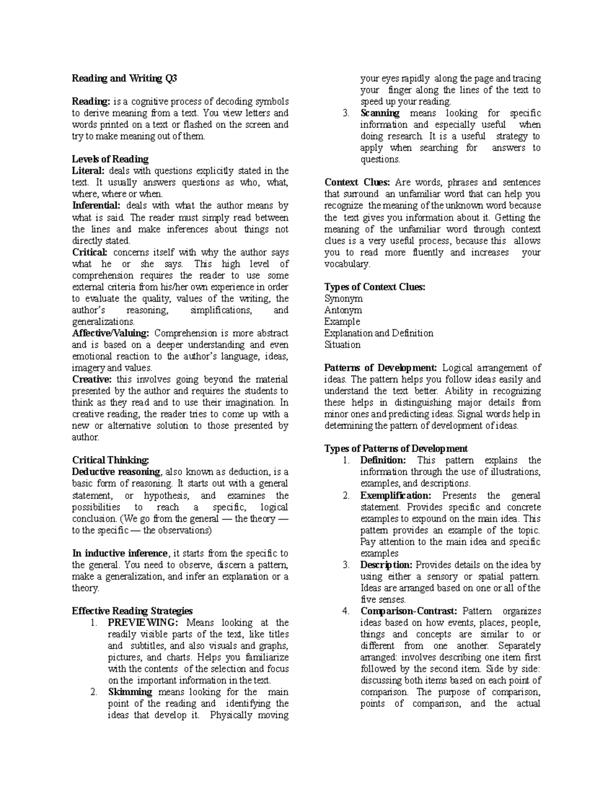 Reading and Writing Reviewer - Reading and Writing Q Reading: is a ...