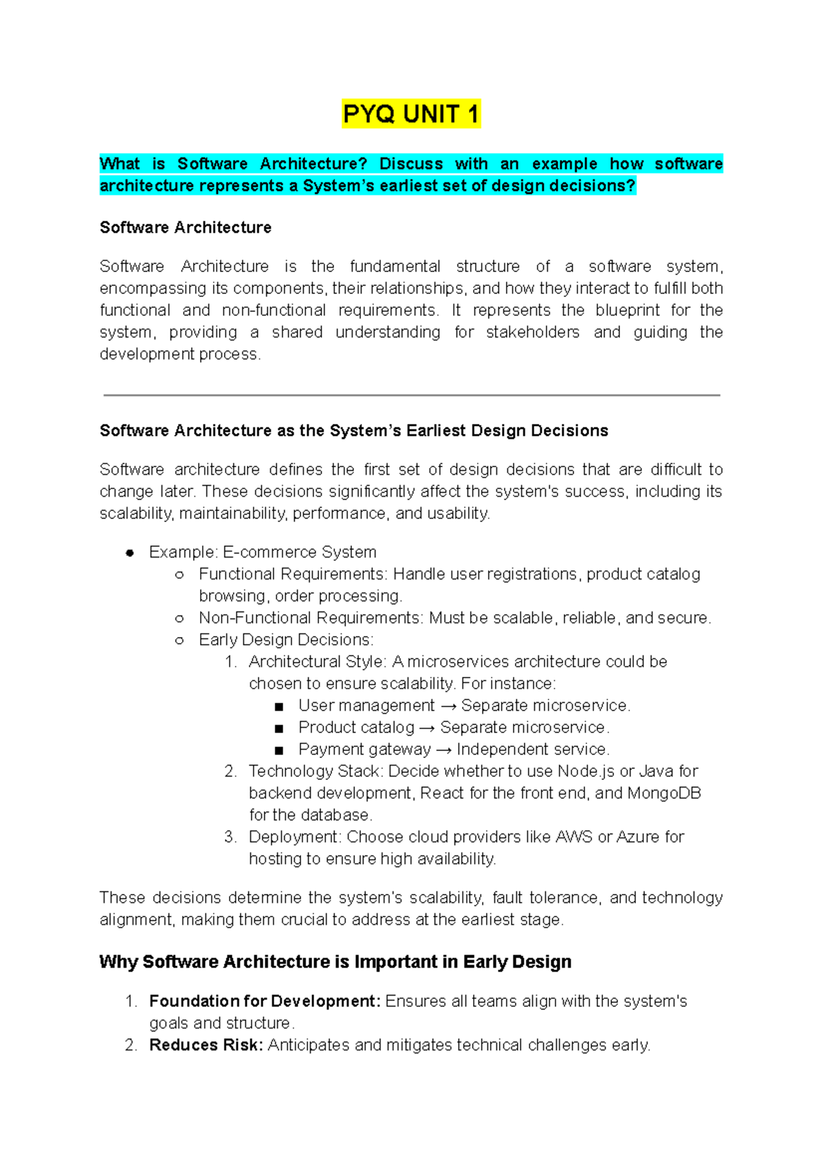 Software Architectures PYQ - PYQ UNIT 1 What is Software Architecture ...