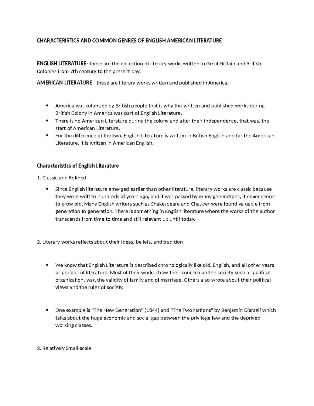 English LIT vs American LIT - CHARACTERISTICS AND COMMON GENRES OF ...