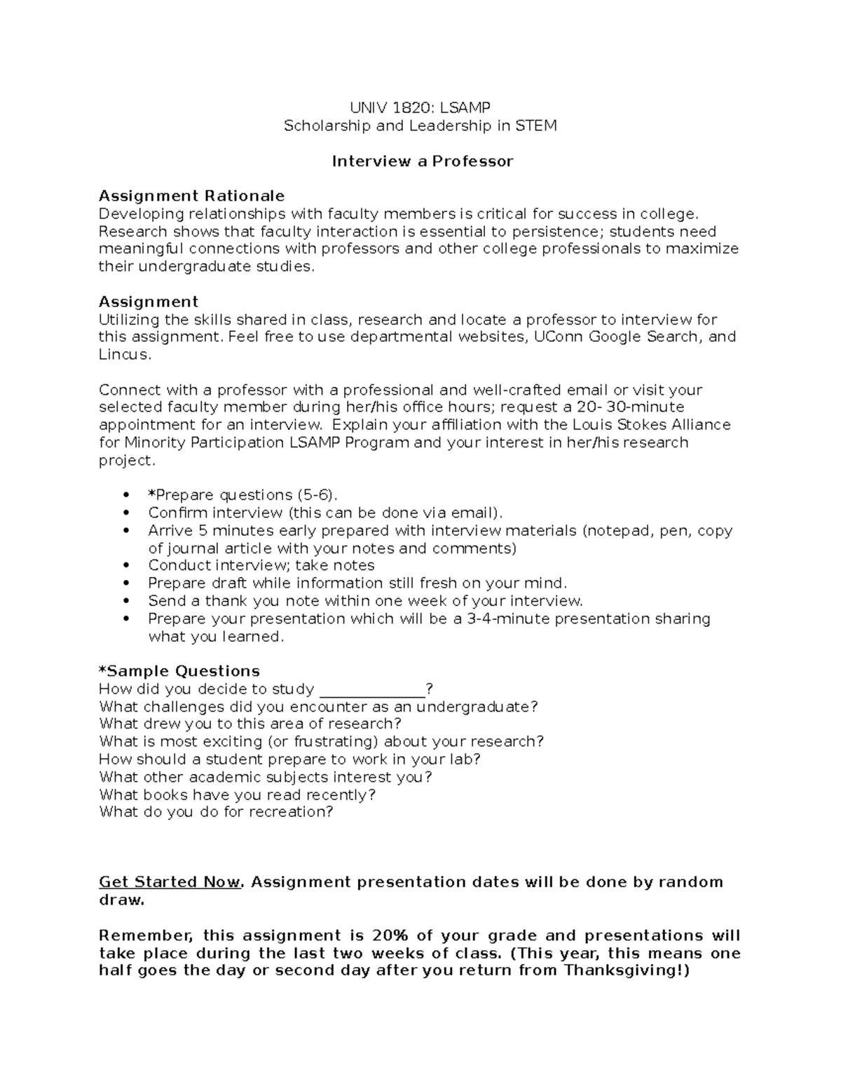 Interview a Professor Assignment 2021 LSAMP - UNIV 1820: LSAMP ...