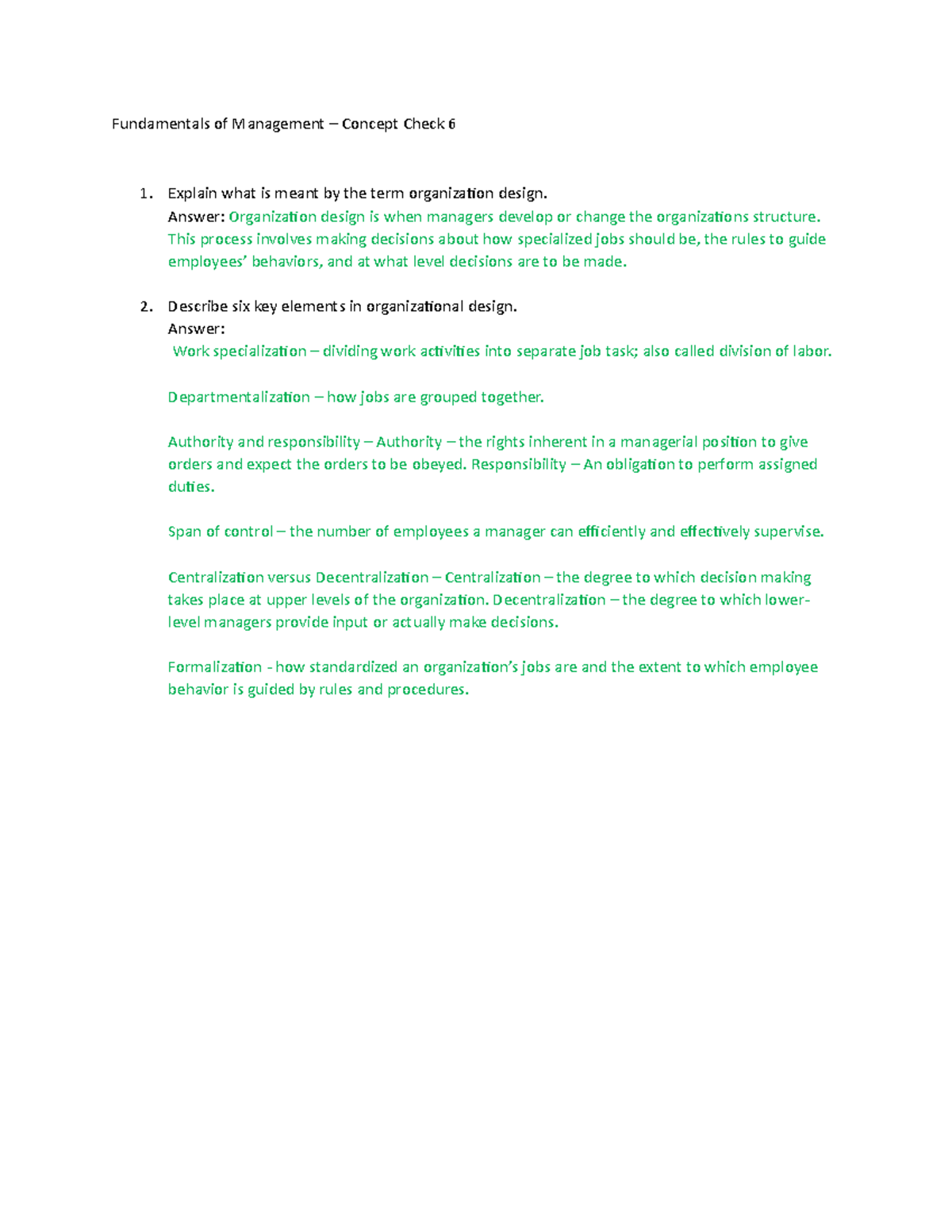 Chapter 6 - Concept Check - Fundamentals of Management – Concept Check ...