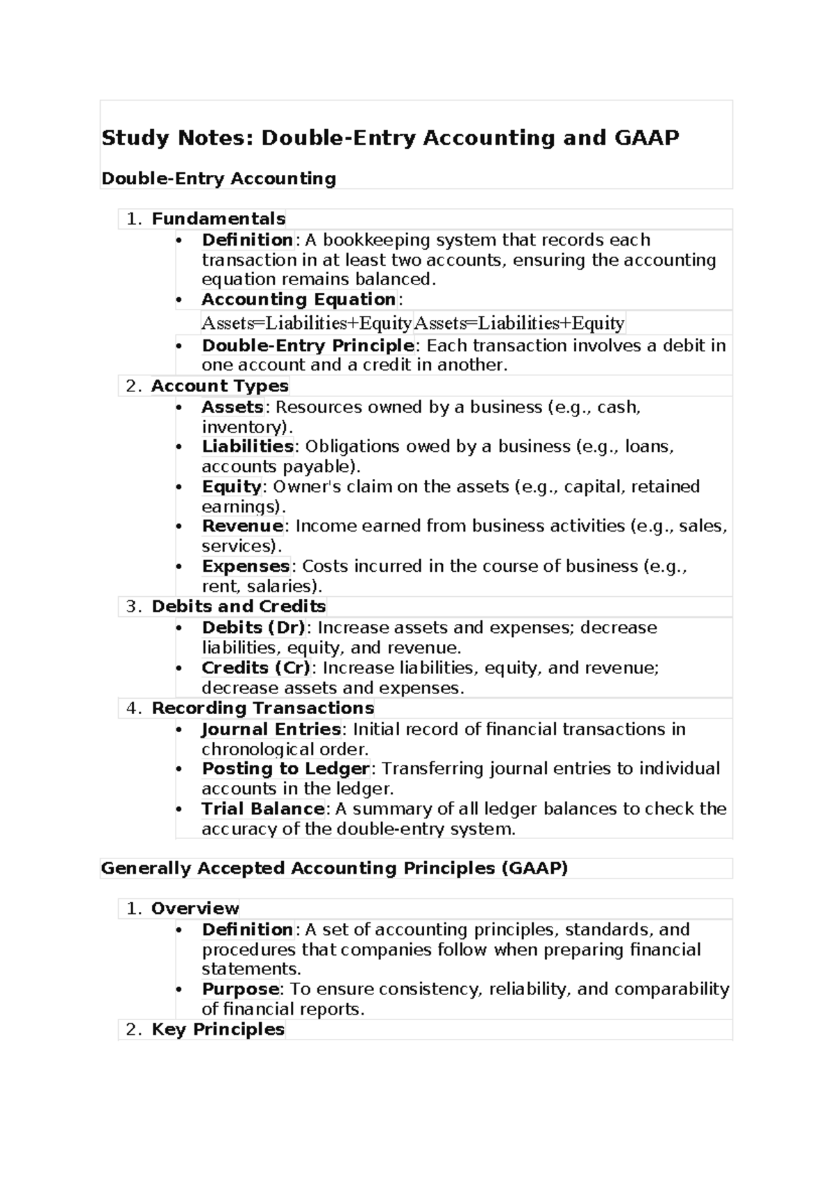 7 Study Notes Double Entry Accounting and GAAP - Study Notes: Double ...