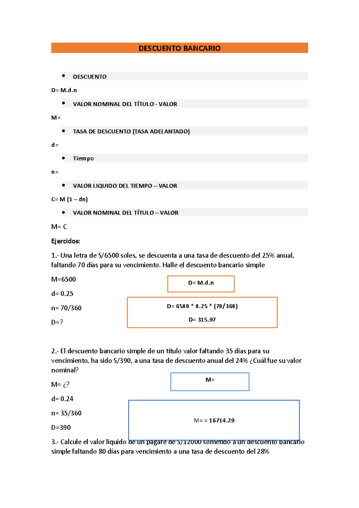 Descuento Bancario y comercial - DESCUENTO BANCARIO DESCUENTO D= M.d ...