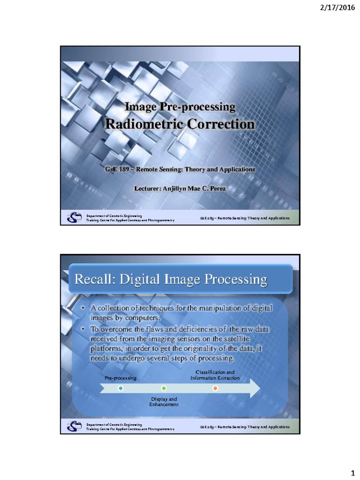 Image Pre-processing - Lecture notes 1 - Gis And Remote Sensing With ...