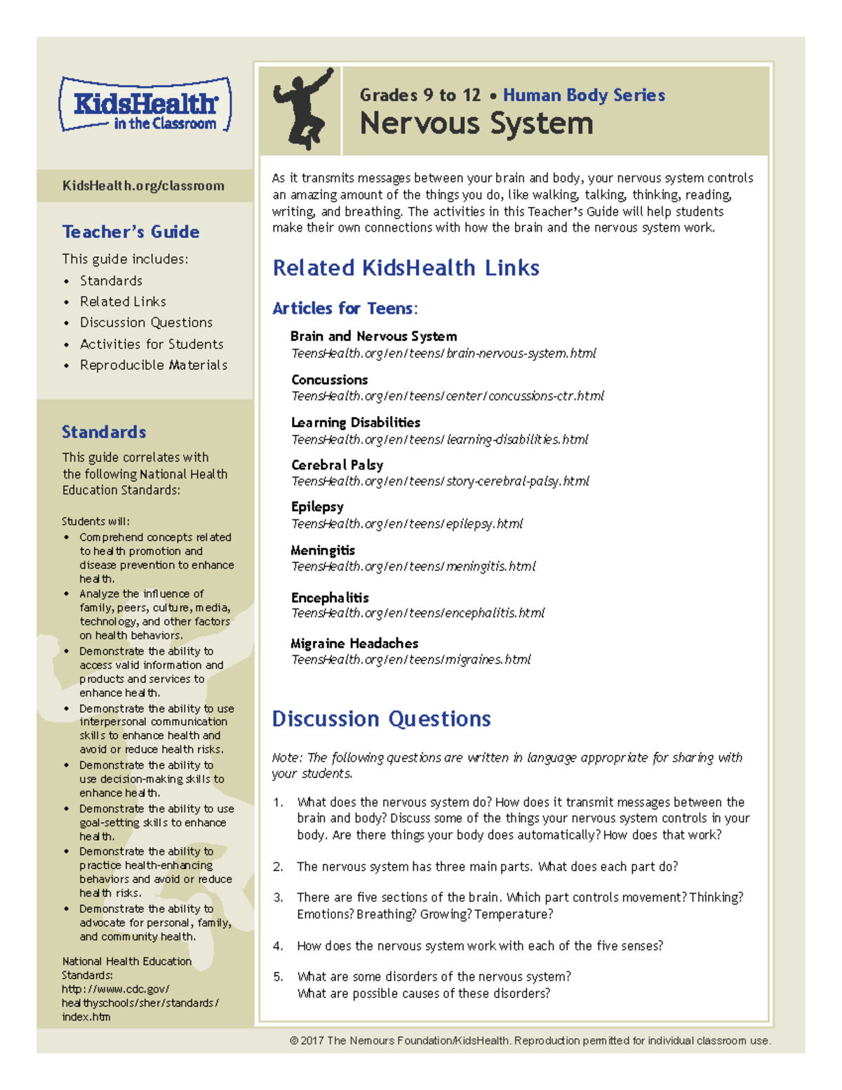 Nervous quiz answer - gggg - KidsHealth/classroom Grades 9 to 12 ...