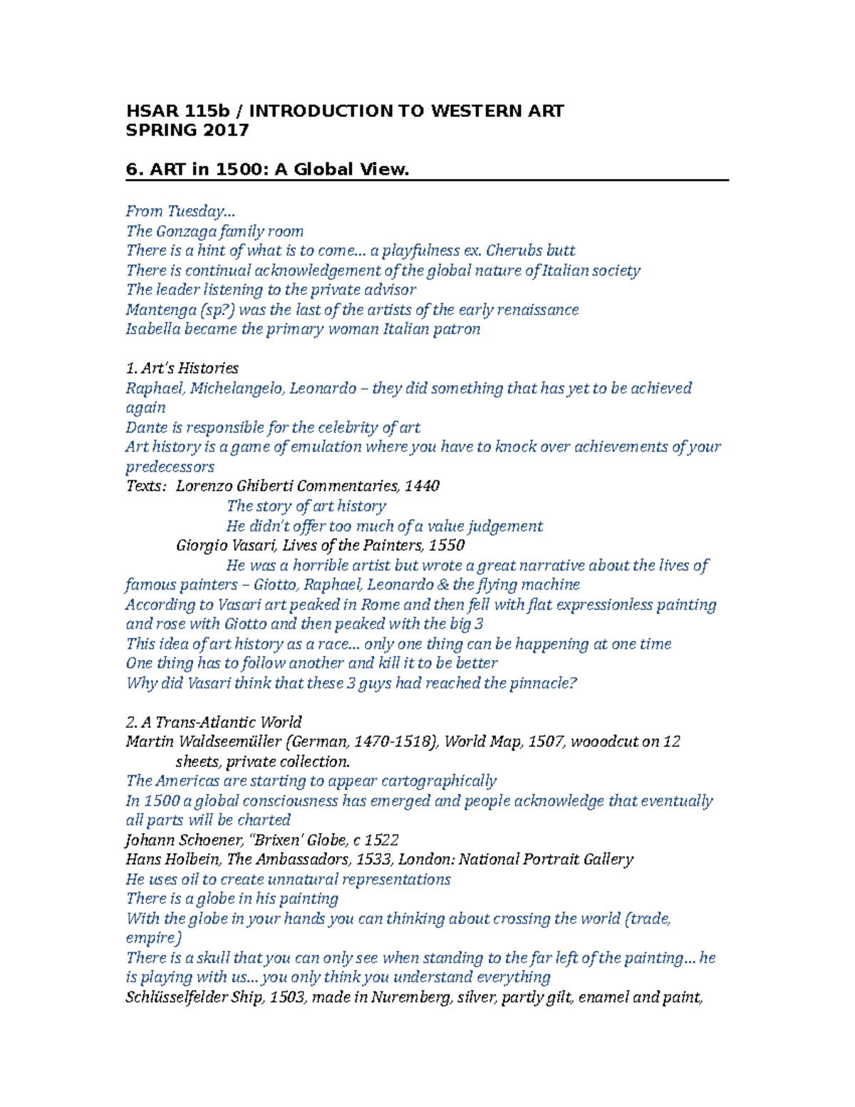 6 ART IN 1500 Class notes - HSAR 115b / INTRODUCTION TO WESTERN ART ...