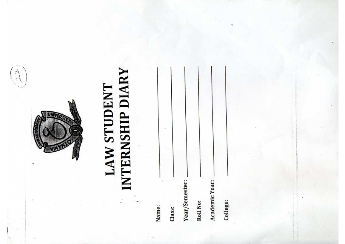 BLC Internship - 221 I LAW STUDENT INTERNSHIP DIARY Name: Class: Roll ...