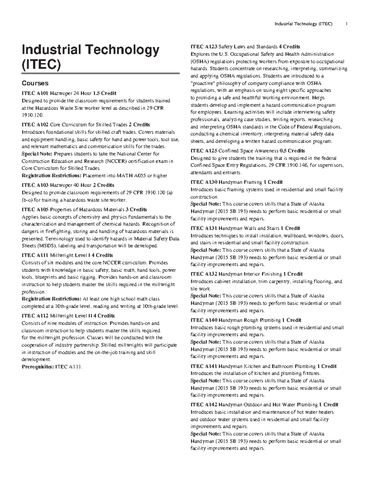 Itec - N/A - Industrial Technology (ITEC) 1 Industrial Technology (ITEC ...