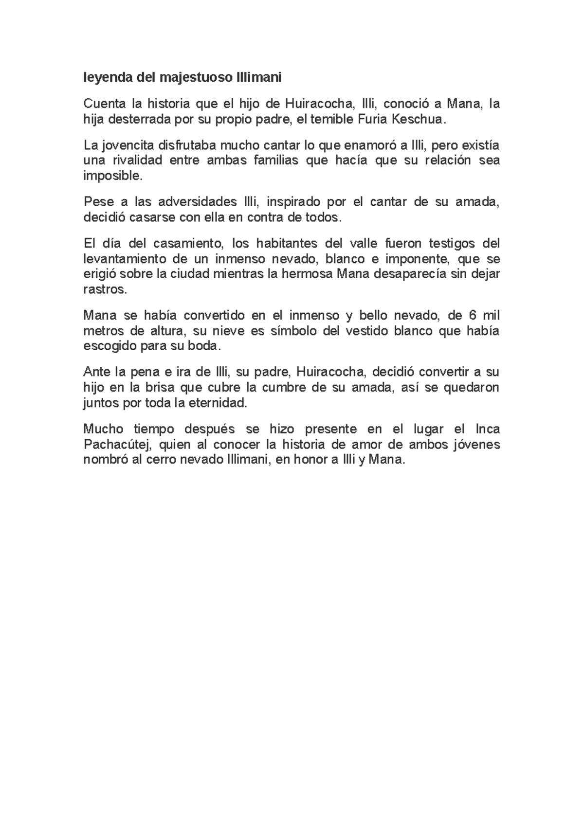 Leyenda del illimani - leyenda del majestuoso Illimani Cuenta la ...