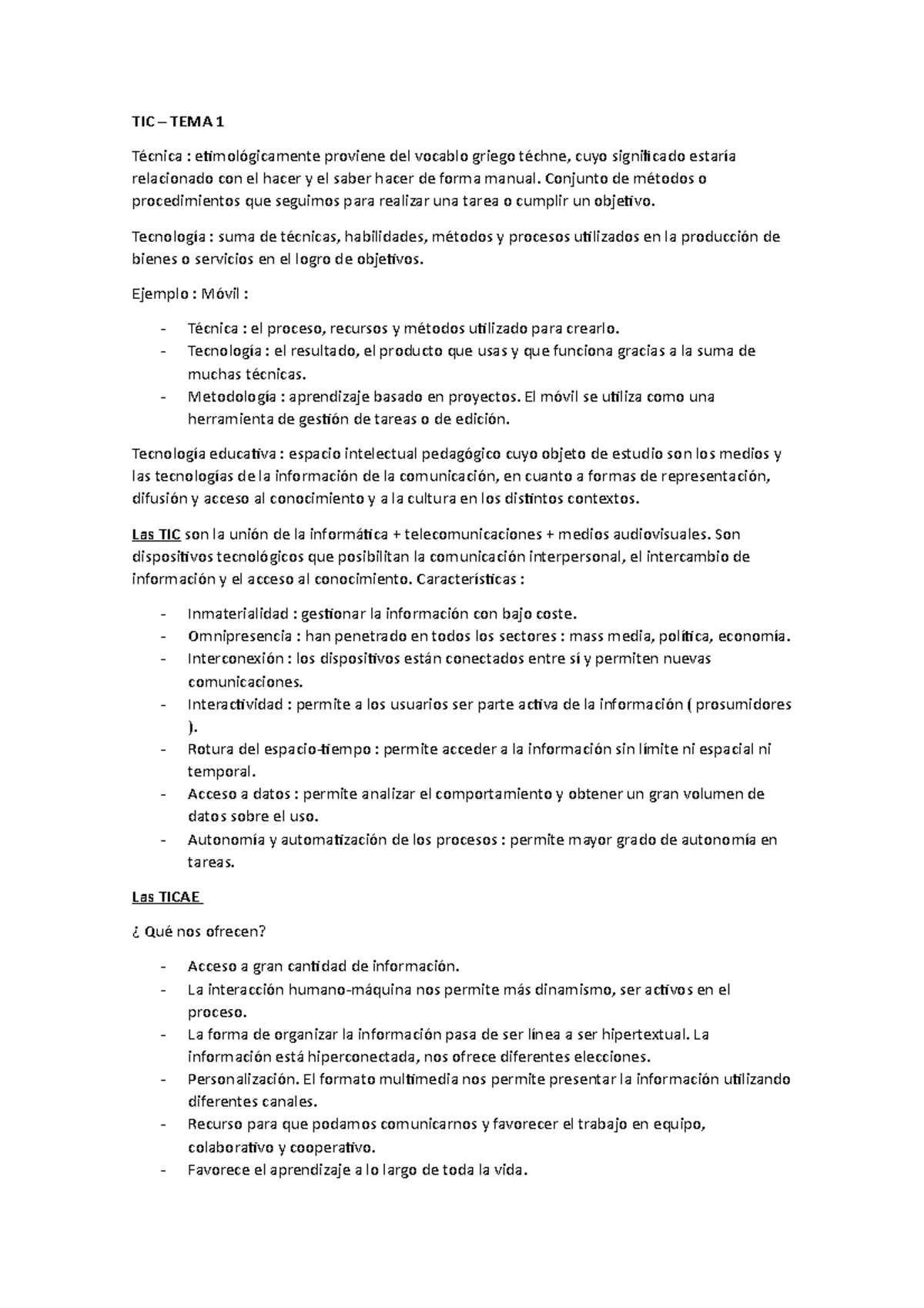 Apuntes TIC - TIC – TEMA 1 Técnica : etimológicamente proviene del ...