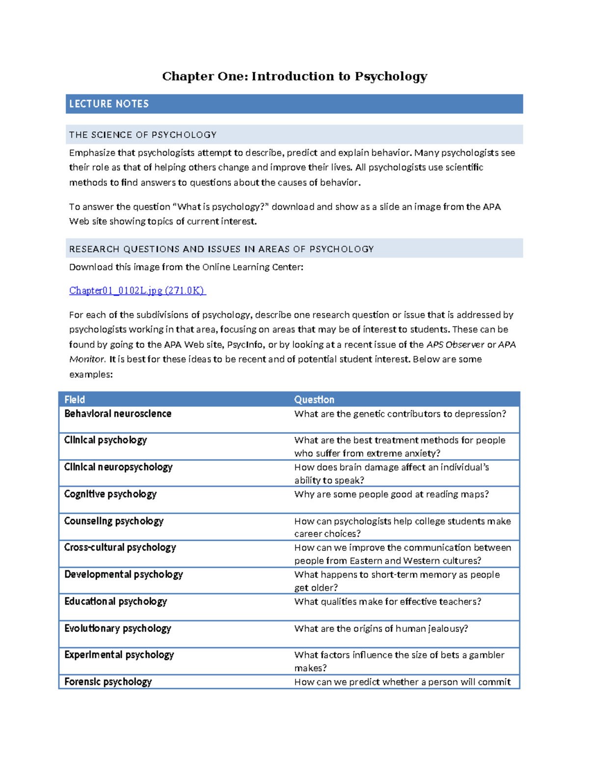 57082392 Chapter One Introduction to Psychology - Chapter One ...