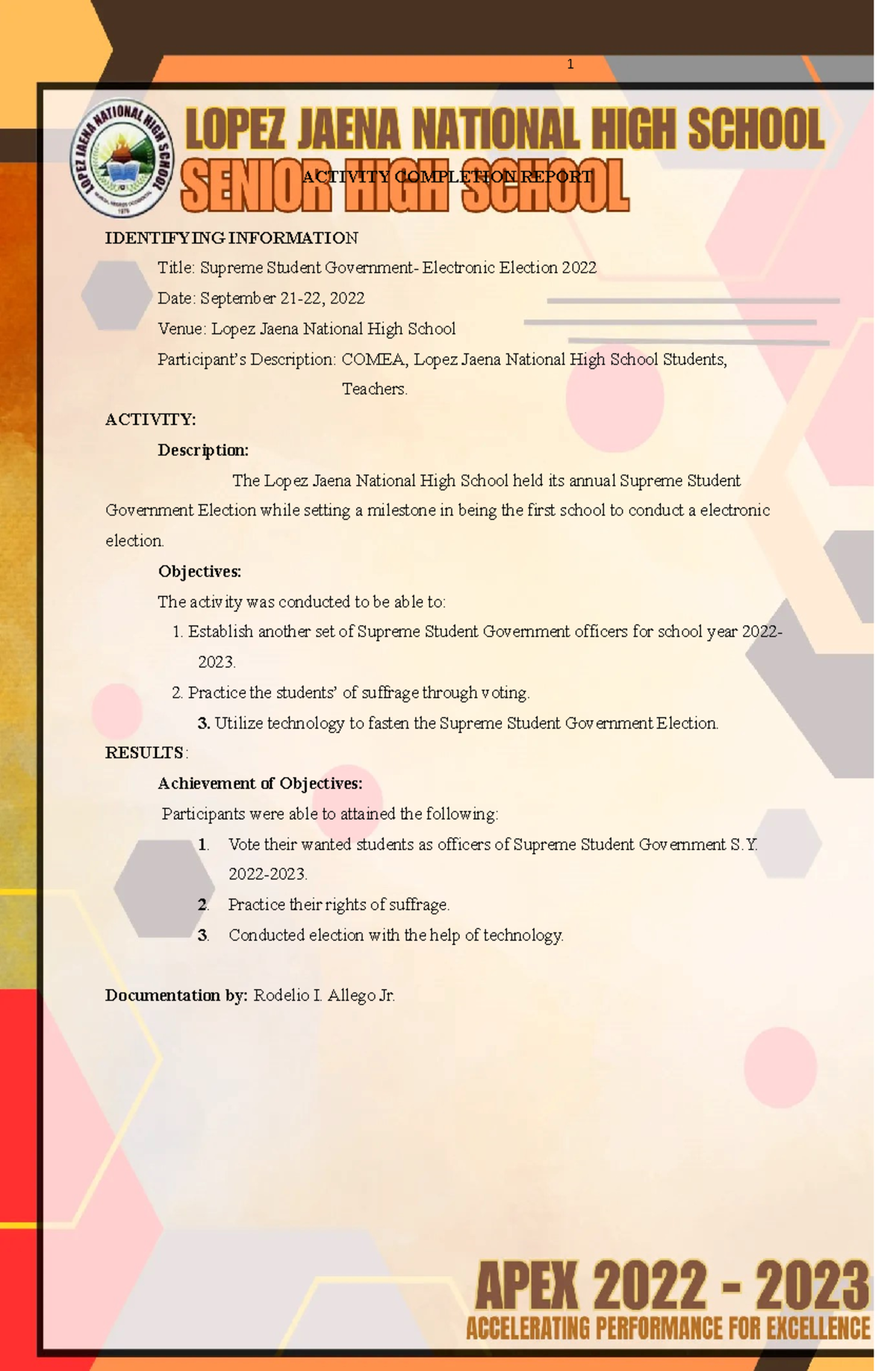 SSG Election Accomplishment Reprt - ACTIVITY COMPLETION REPORT ...