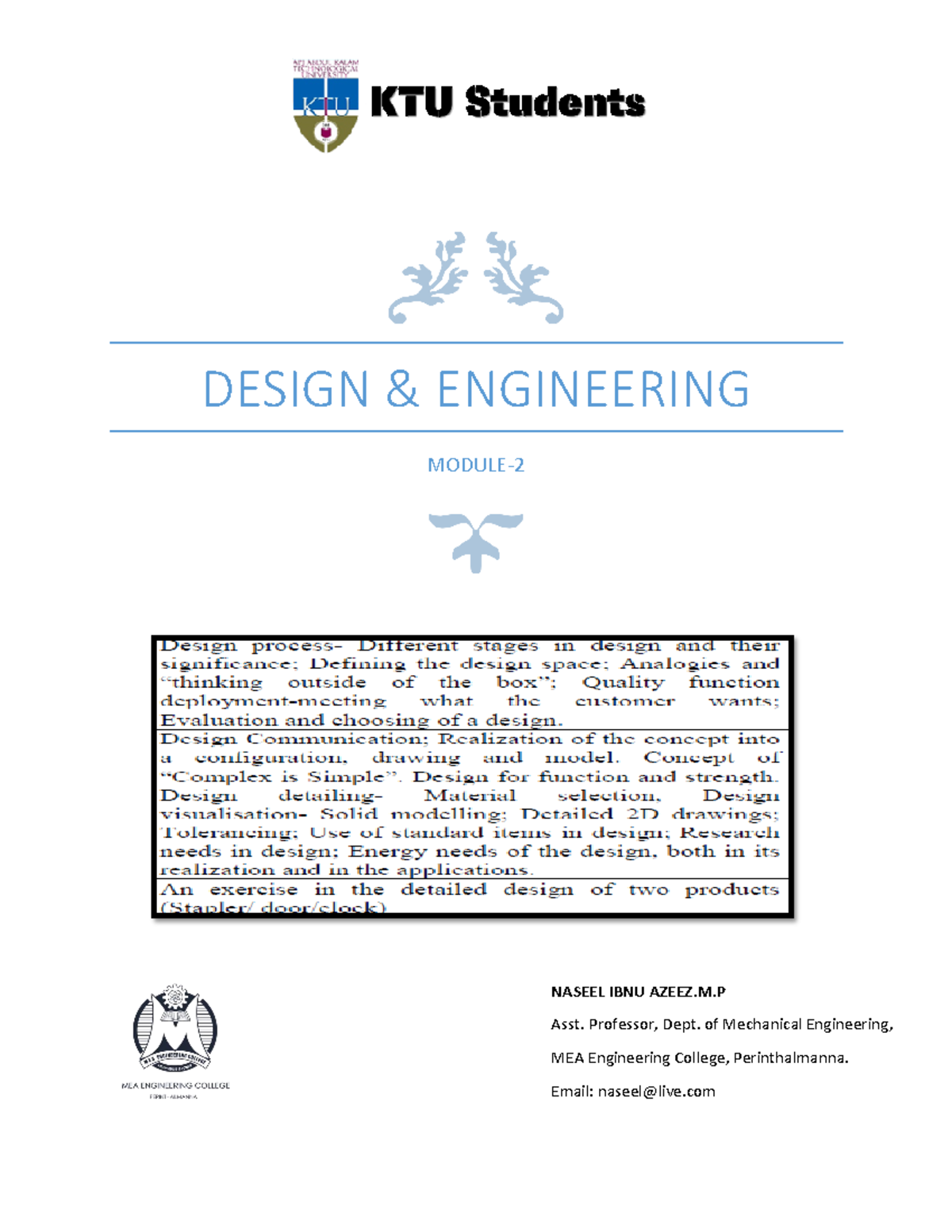 Module-2 - Module 2 notes - DESIGN & ENGINEERING MODULE- NASEEL IBNU ...