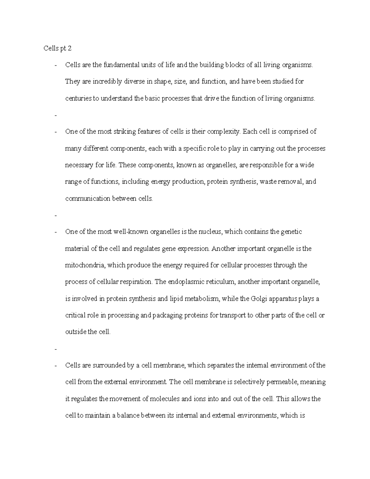 Cells pt 2 - Cells pt 2 - Cells are the fundamental units of life and ...