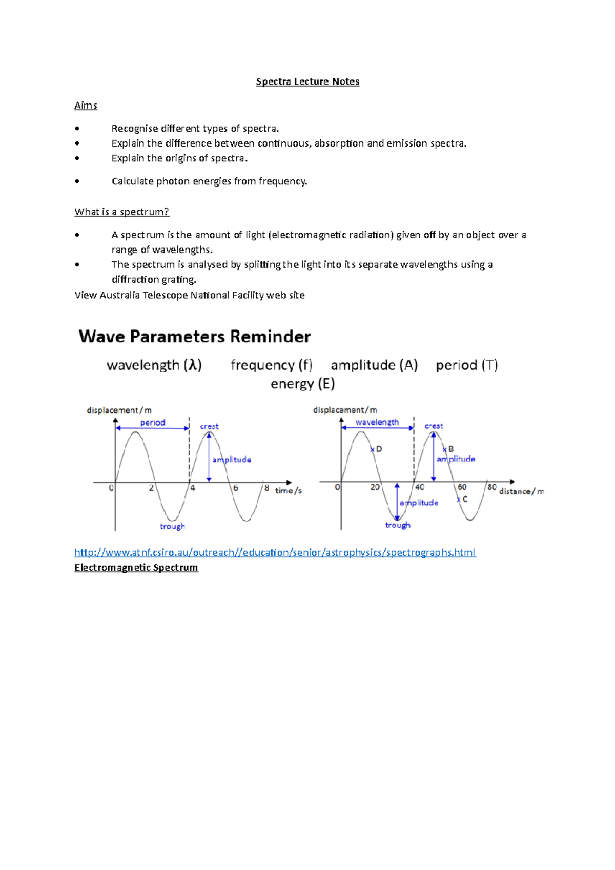 Unit 5 - Spectra Lecture Notes - Spectra Lecture Notes Aims Recognise ...