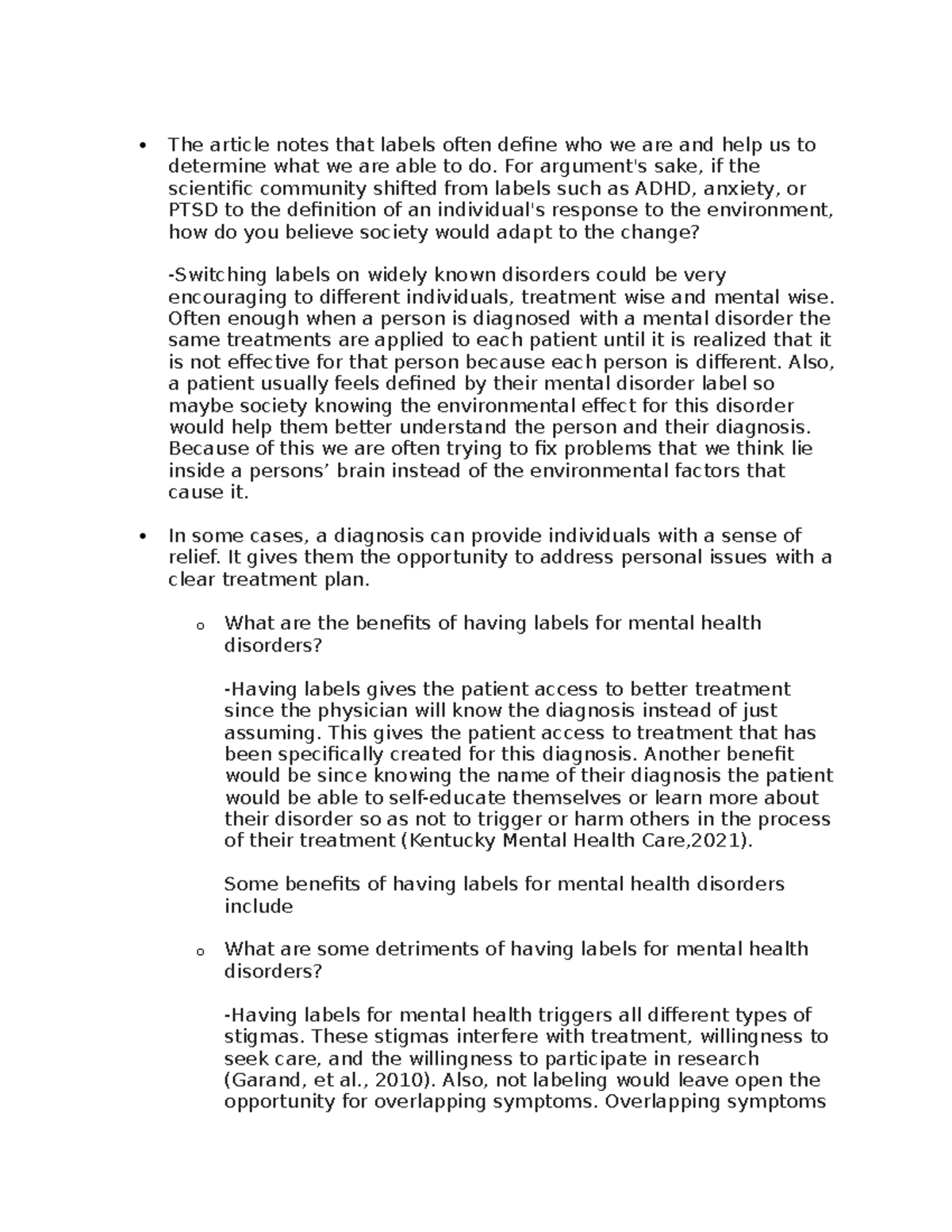 Psy 215 module 7 - The article notes that labels often define who we ...