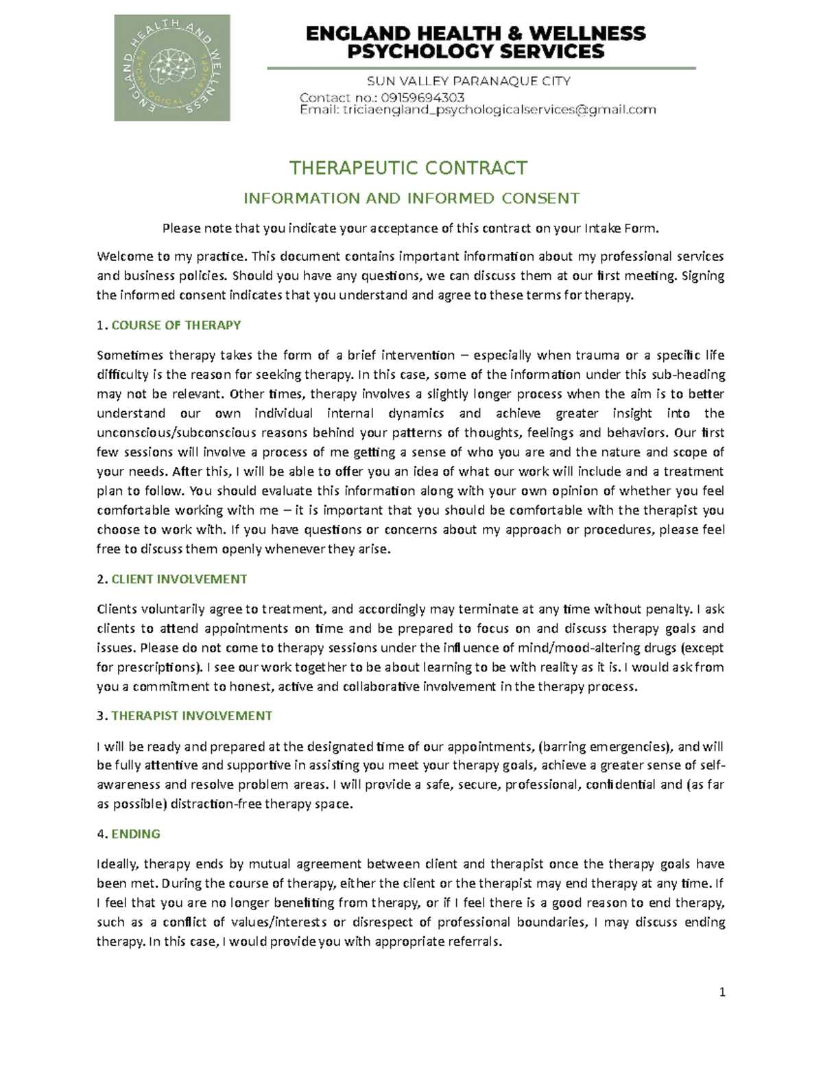 Therapeutic contract - hfgfhjgi - THERAPEUTIC CONTRACT INFORMATION AND ...