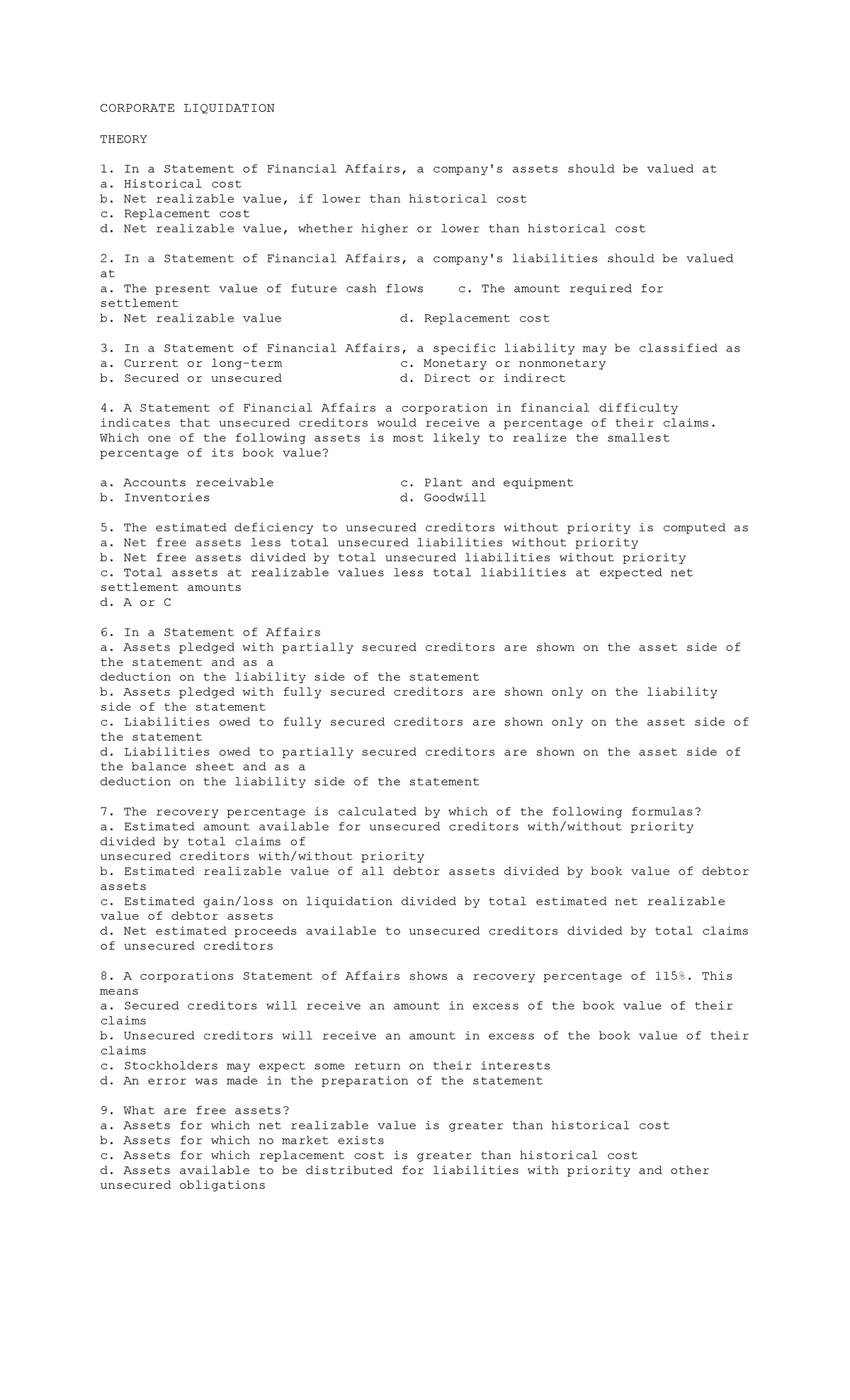 CORP- Liquidation - CORPORATE LIQUIDATION THEORY In a Statement of ...