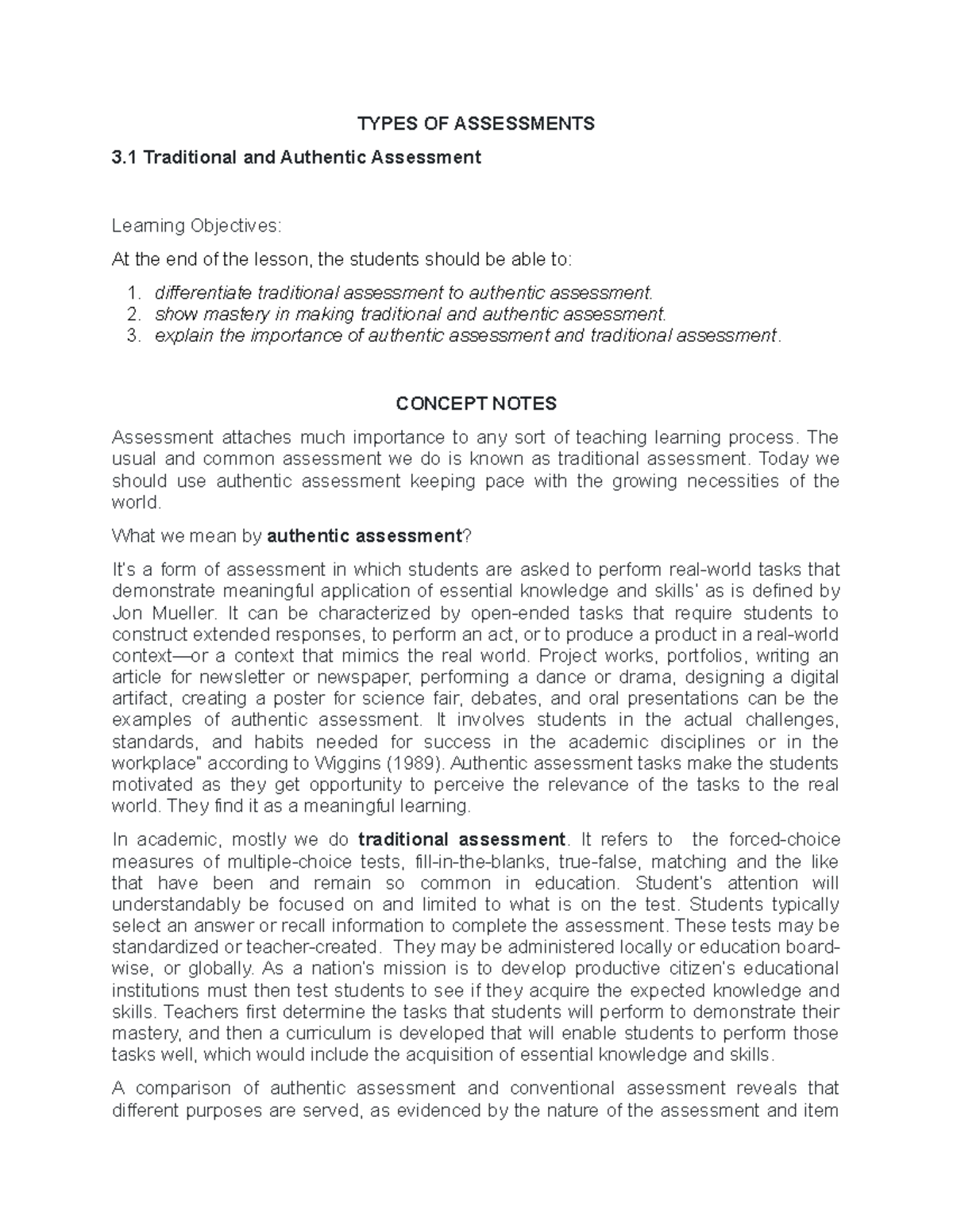 Handout 1 2 - Assessment in learning 2, education students learning ...