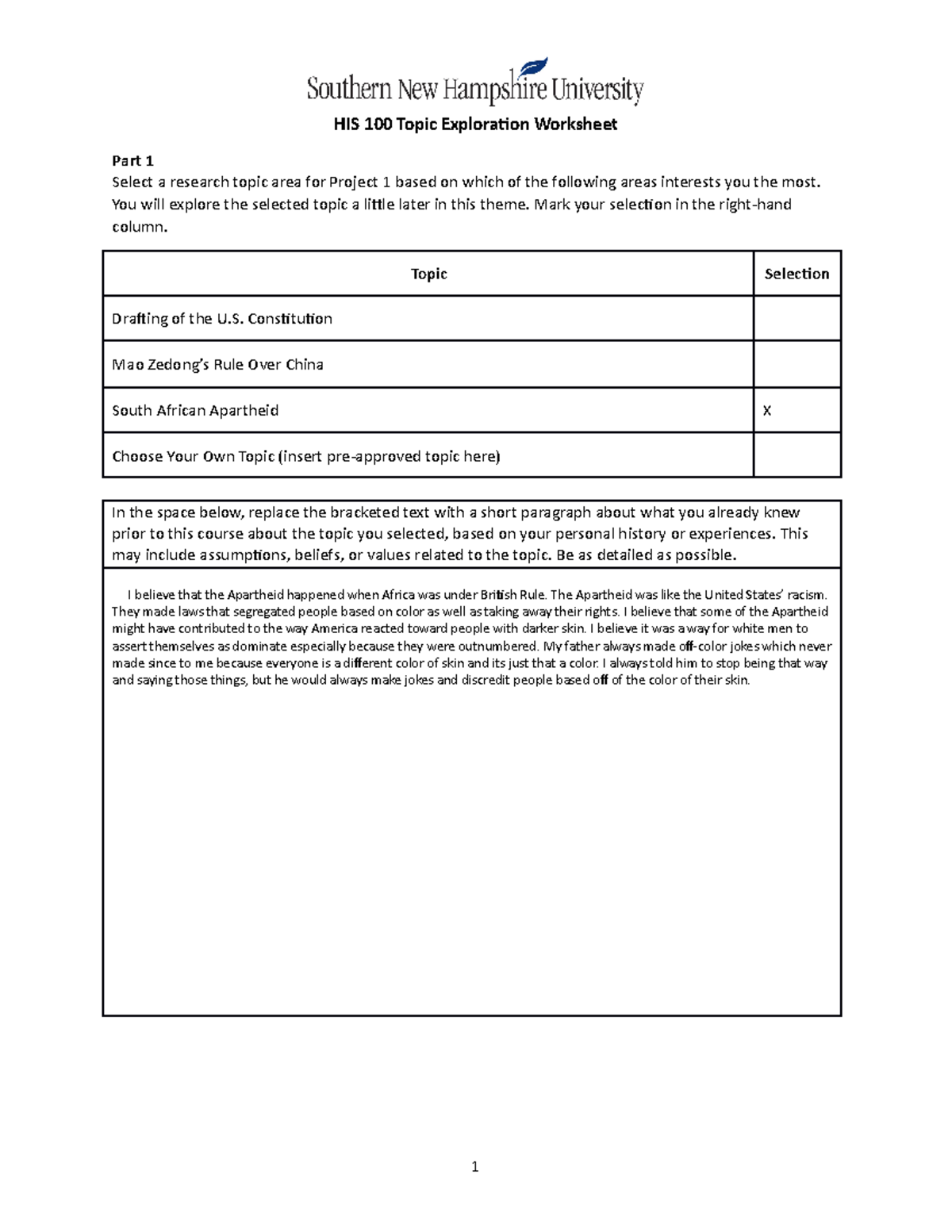 HIS 2-3 Project 1- Topic Exploration Worksheet - HIS 100 Topic ...